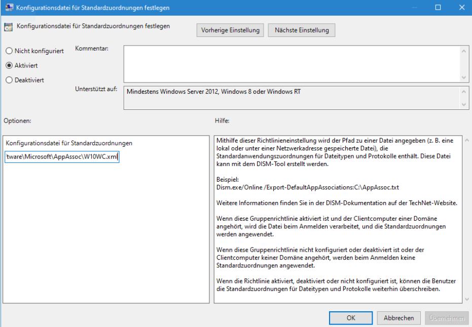 Windows 10 GPO Standardprogramme festlegen
