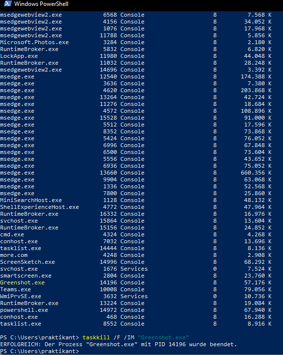 Powershell Tasks suchen und Prozesse beenden (tasklist, taskkill)